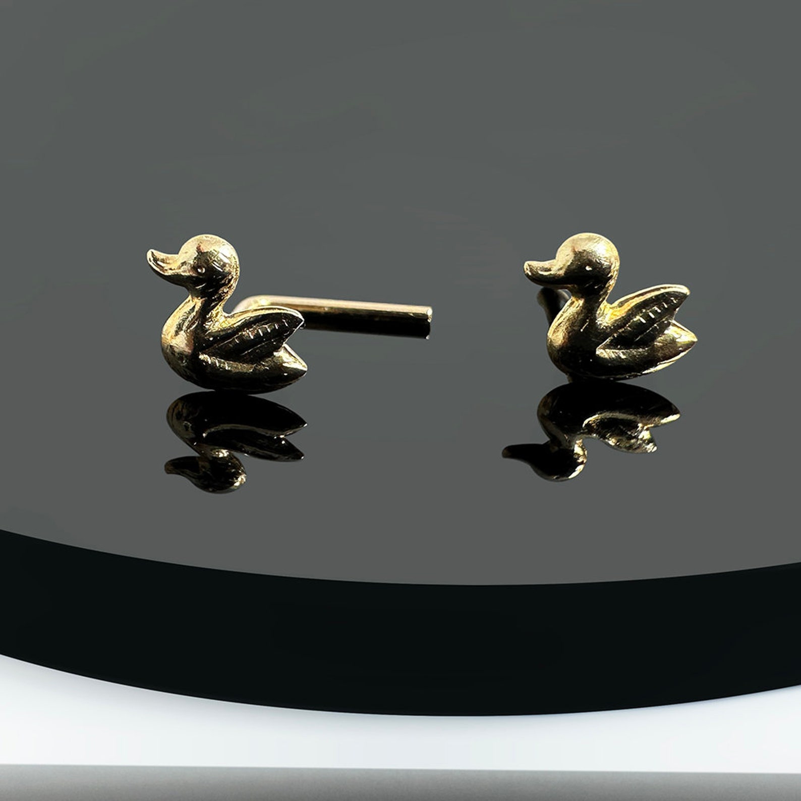 9K Solid Gold Duck Nose Stud - 22G Nose Bone & L-shaped Chic Jewelry ...
