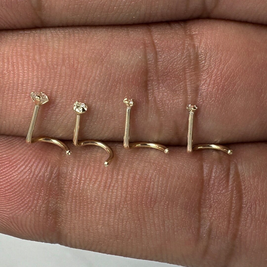 9K Solid Gold Nose Stud With Genuine Diamonds - Corkscrew Design - 20G ...