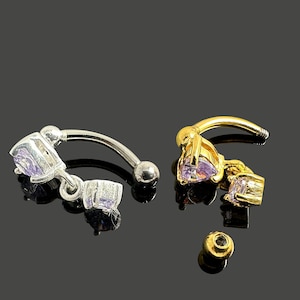 925 Sterling Silver Heart Dangling Jeweled Eyebrow Ring - 16G (1.2mm ...