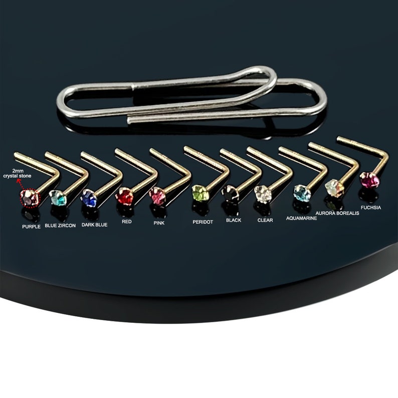 9K/14K Solid Yellow Gold L-bend Nose Pin | Handmade CZ Nose Stud 24G ...