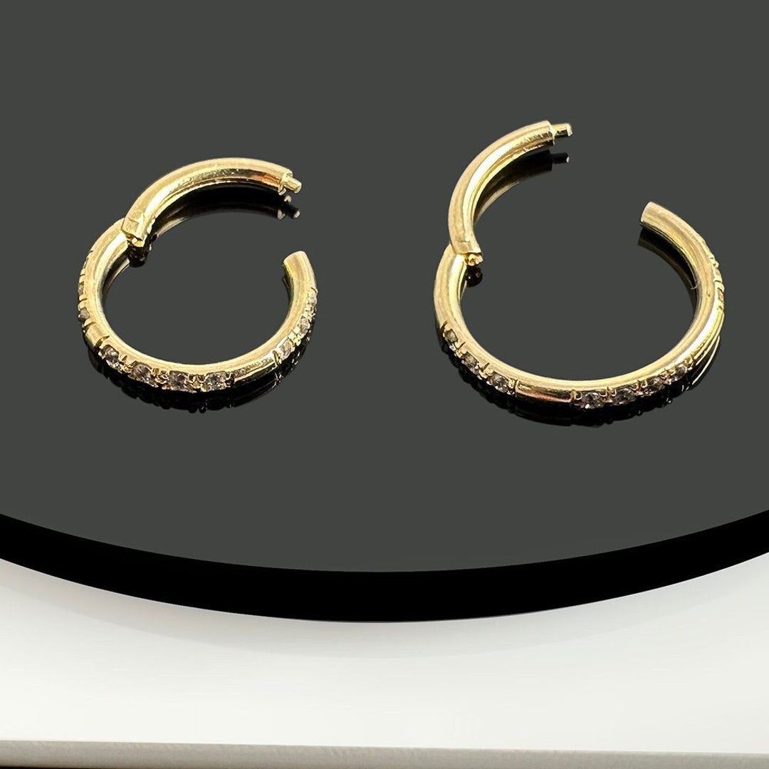 9K and 14K Gold Segment Clicker Ring With Side-facing Multi-cz Gems 16G 1.2mm Choose 6mm, 8mm or ...