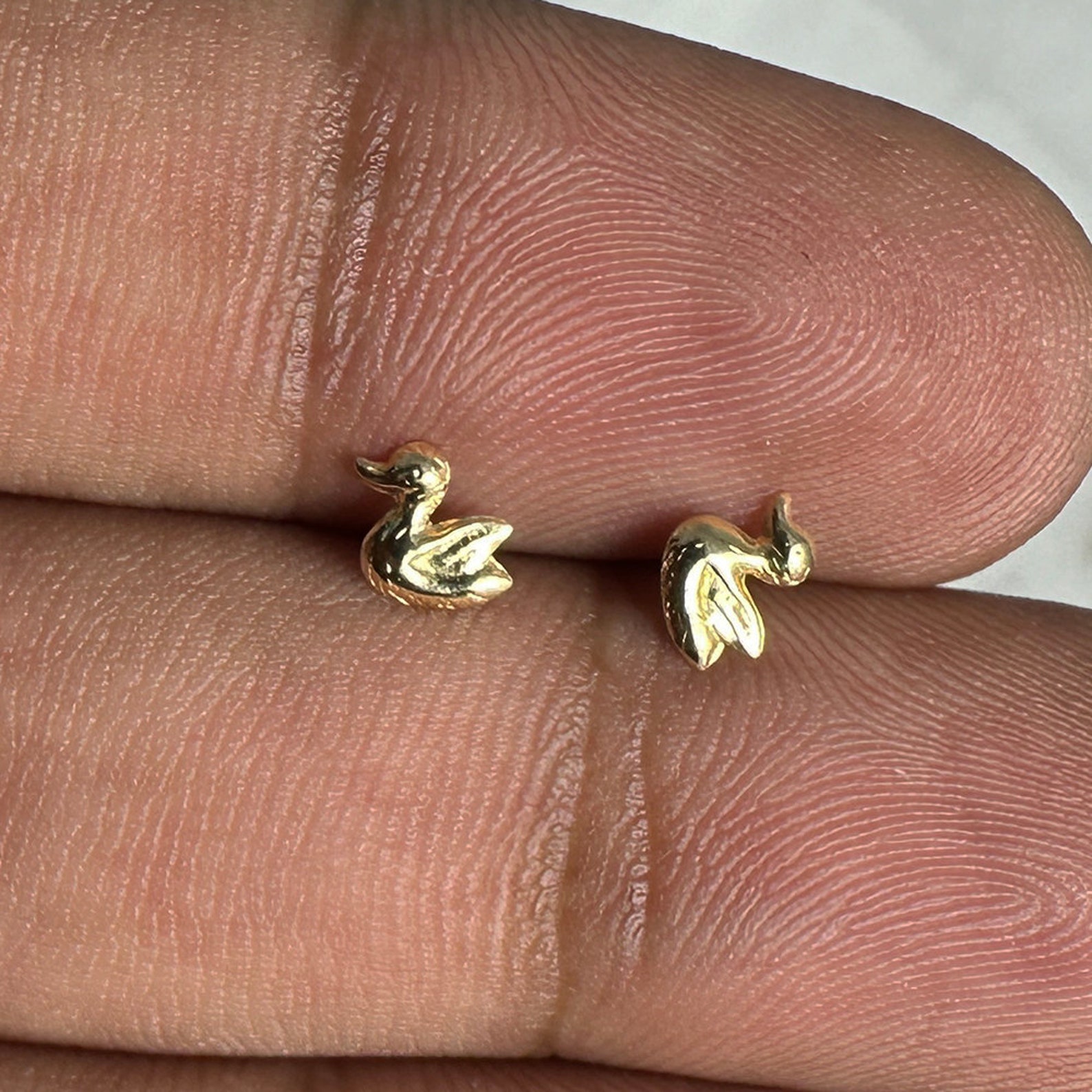 9K Solid Gold Duck Nose Stud - 22G Nose Bone & L-shaped Chic Jewelry ...
