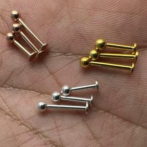 925 Sterling Silver Vertical Labret Stud Internally Threaded Bar Lip ...