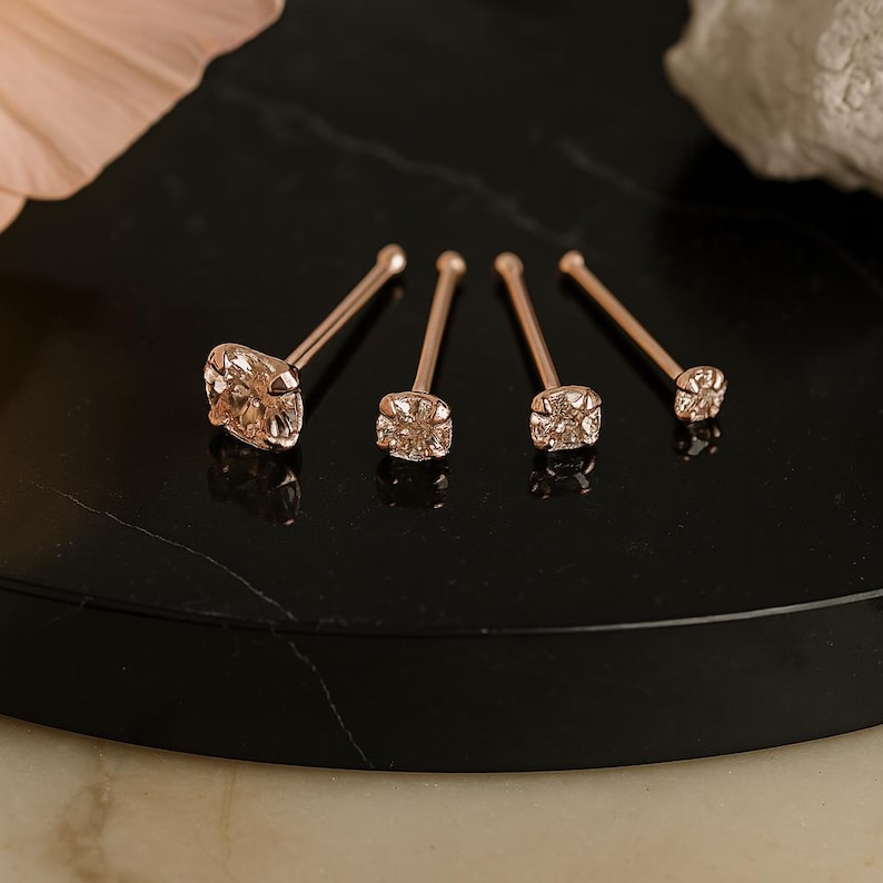9K Rose Gold Nose Stud - Minimalist Handmade 22G (0.6mm) Gauge Ball End ...