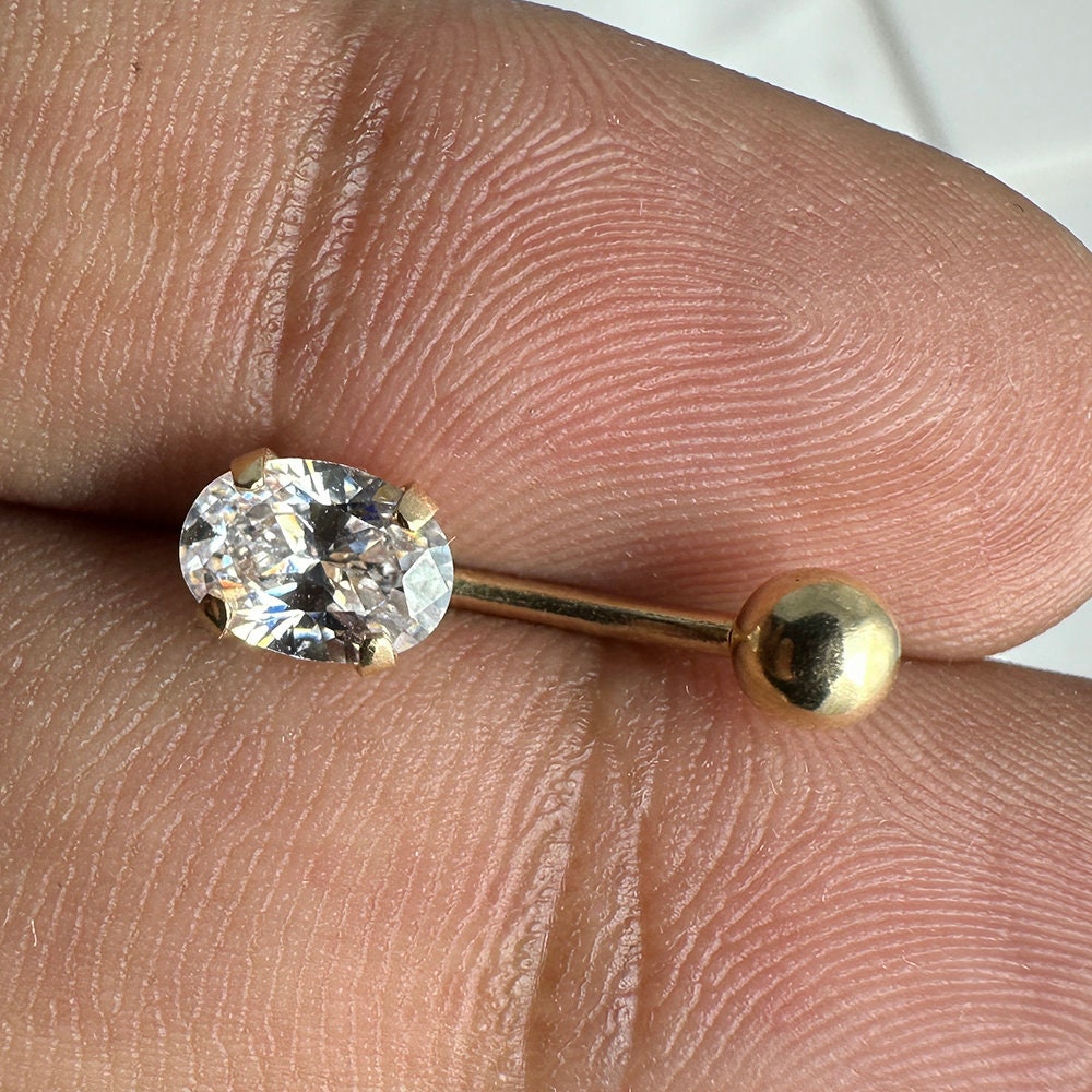 14K Yellow Gold Oval CZ Belly Button Ring 16G 1.2mm With 7mm Oval Cut ...