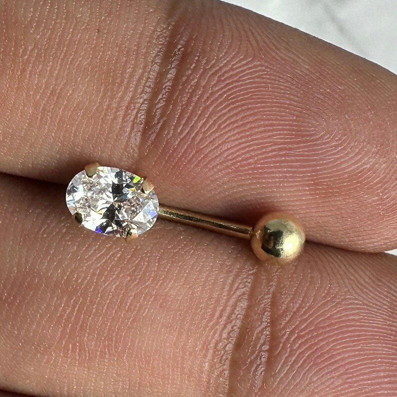 14K Yellow Gold Oval CZ Belly Button Ring 16G 1.2mm With 7mm Oval Cut ...