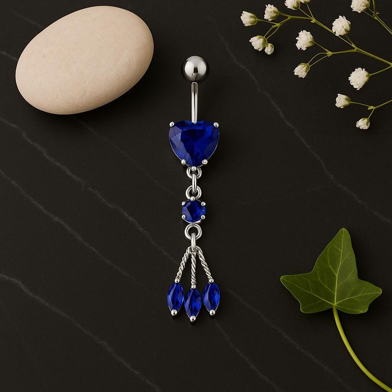 Stylish Heart Dangle Belly Ring | 925 Sterling Silver | 14G (1.6mm ...