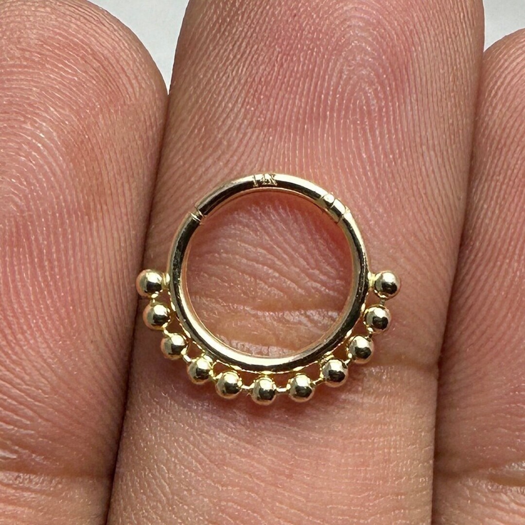 14K Gold Segment Clicker Ring With Orbital Tribal Ball Design – 18G ...