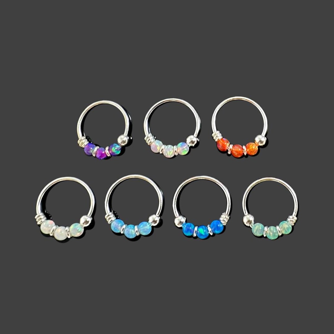Tri Opal Beaded Nose Hoop Ring – 925 Sterling Silver – 22G (0.6mm ...