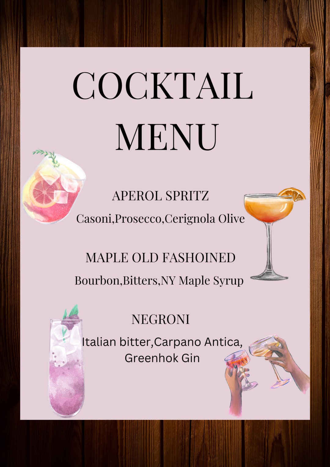 Bar Drinks Sign. Modern Bar Menu Template - Etsy