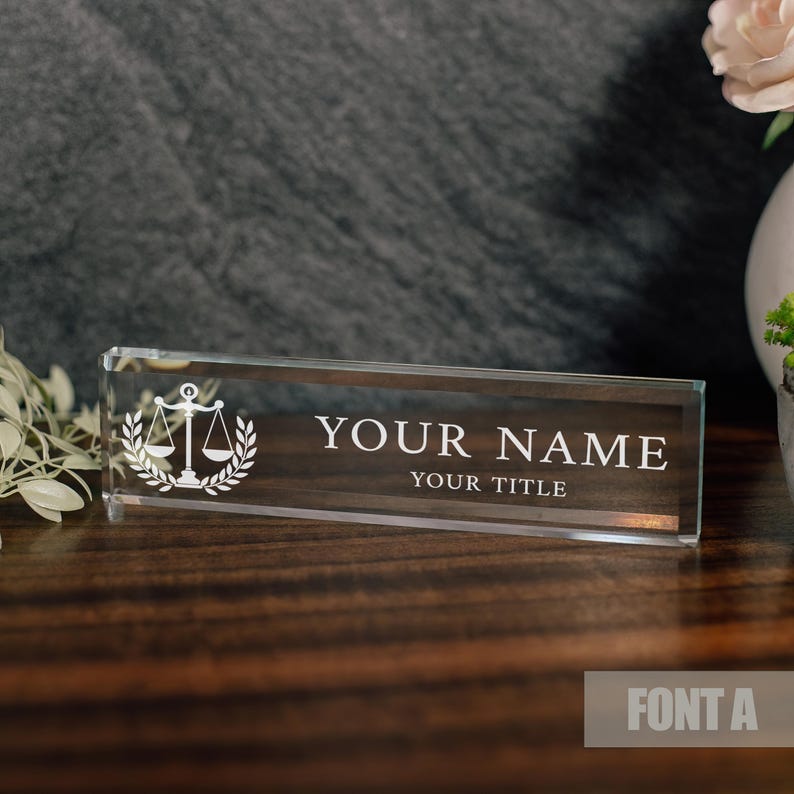 Attorney Glass Office Desk Name Plate, Clear JD Judge Nameplate, Lawyer ...