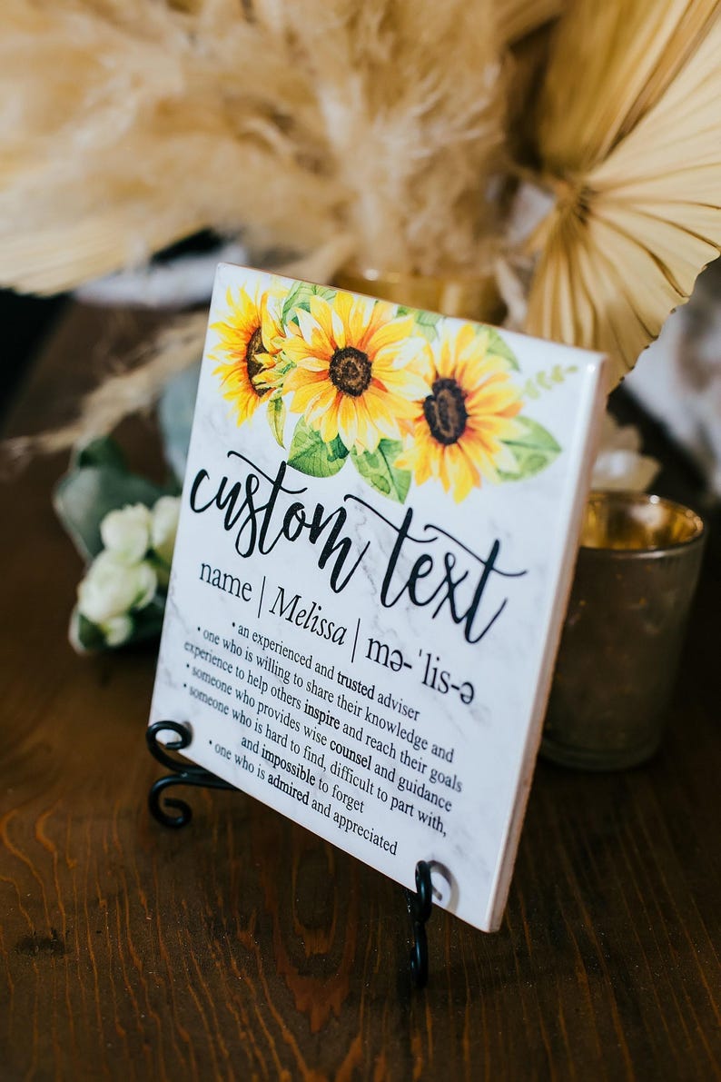 SUNFLOWERS Custom Text Mentor Tile Plaque, Thank You Mentor Sign, Boss ...