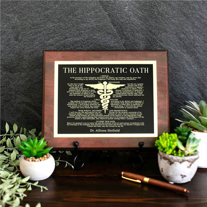ENGRAVED Hippocratic Oath Doctor Plaque, MD Physician Medical Med ...