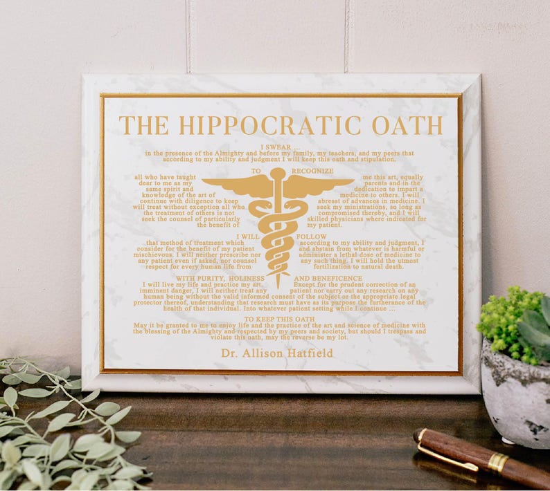 Hippocratic Oath Doctor Plaque, MD Physician Medical Med School ...