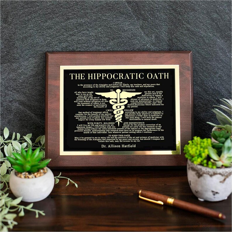 ENGRAVED Hippocratic Oath Doctor Plaque, MD Physician Medical Med ...