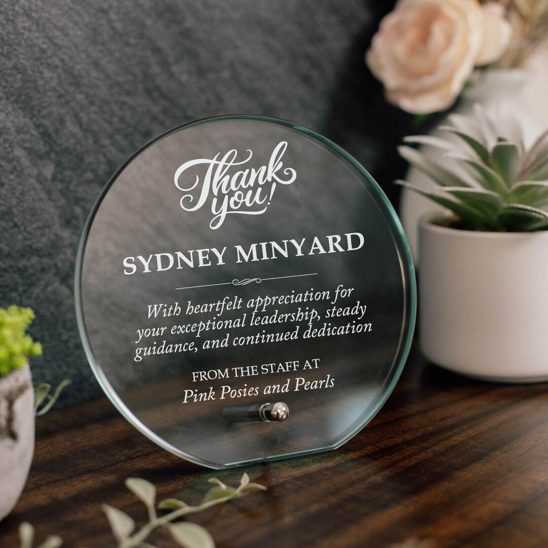 Custom Round Glass Crystal Plaque With Metal Standoff – Appreciation ...