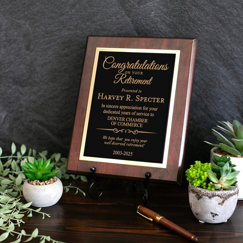 ENGRAVED Retirement Employee Appreciation Sign Plaque, Personalized ...