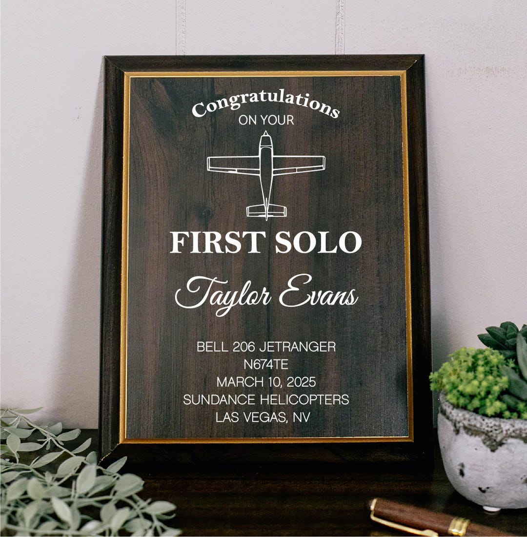 CHOOSE Your Icon First Solo Flight Plaque | Airplane or Helicopter ...