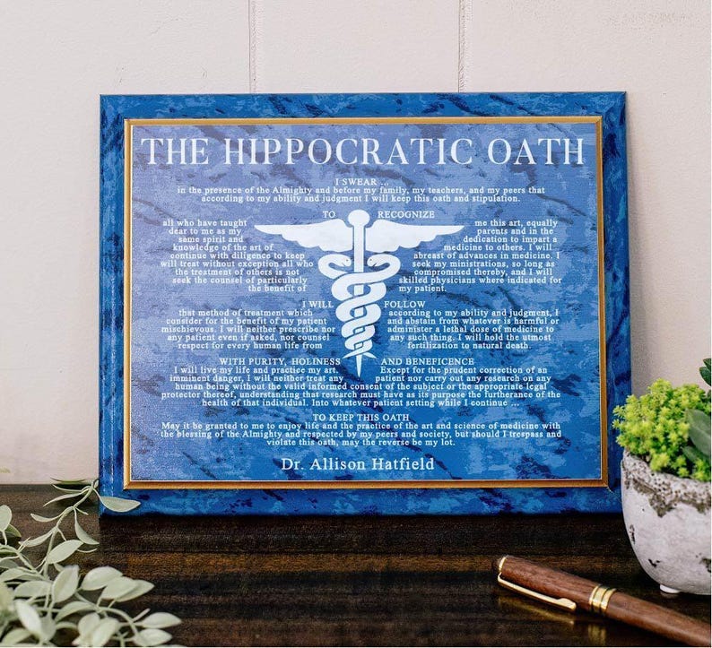 Hippocratic Oath Doctor Plaque, MD Physician Medical Med School ...