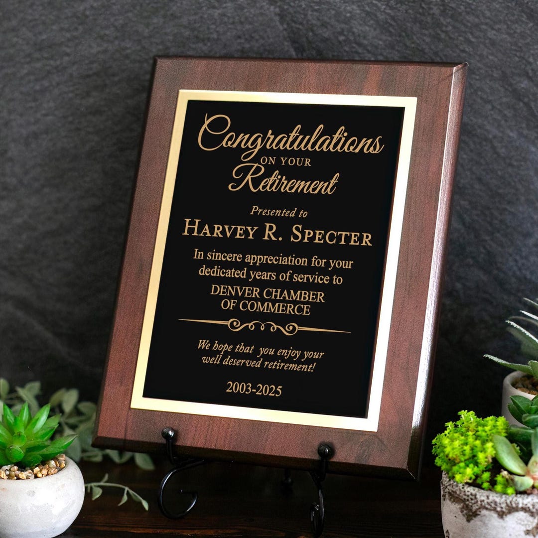 ENGRAVED Retirement Employee Appreciation Sign Plaque, Personalized ...