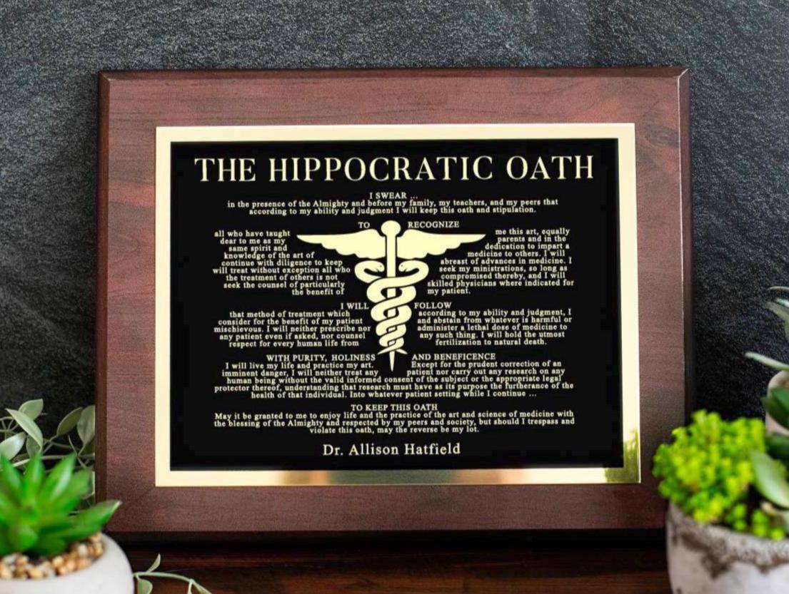 ENGRAVED Hippocratic Oath Doctor Plaque, MD Physician Medical Med ...