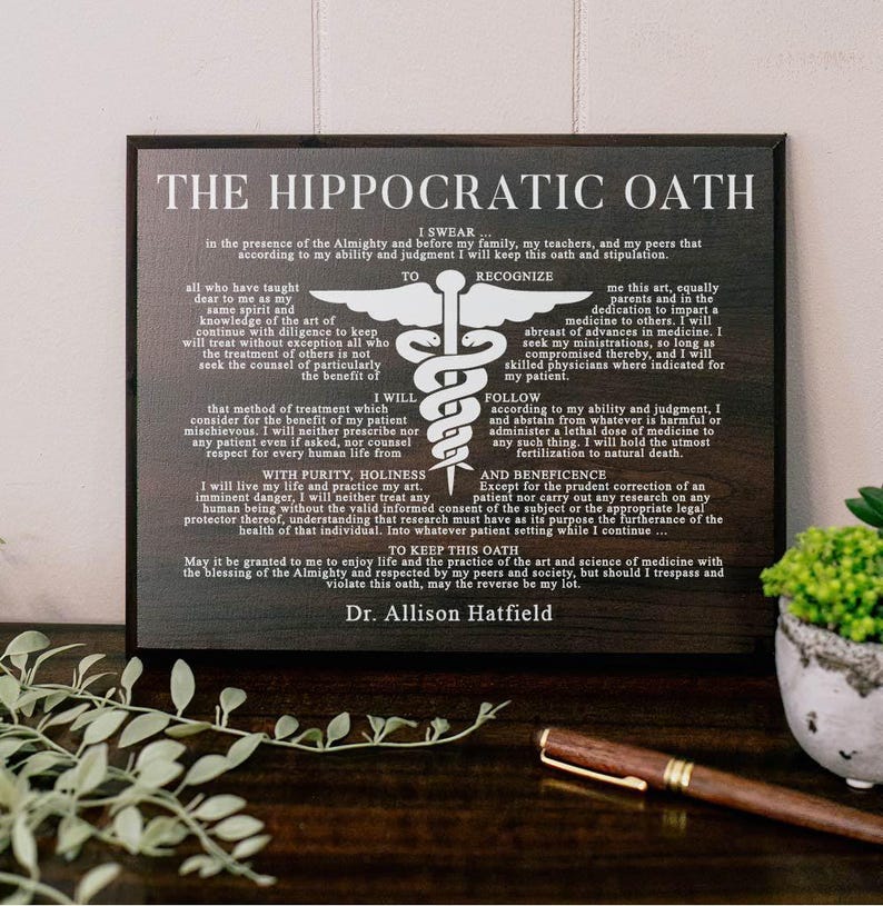 Hippocratic Oath Doctor Plaque, MD Physician Medical Med School ...