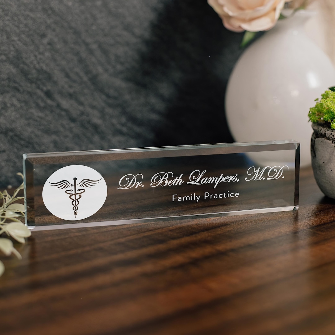 Physician MD Doctor Glass Office Desk Name Plate, Clear PA Surgeon ...