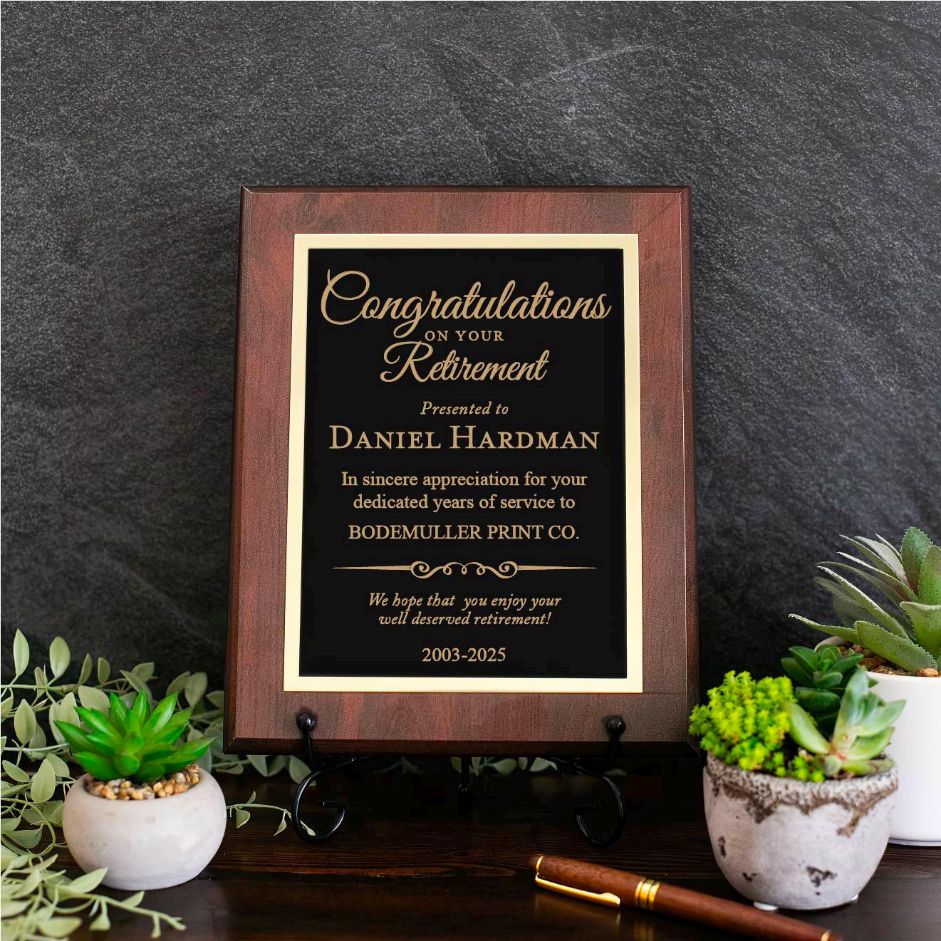 ENGRAVED Retirement Employee Appreciation Sign Plaque, Personalized ...