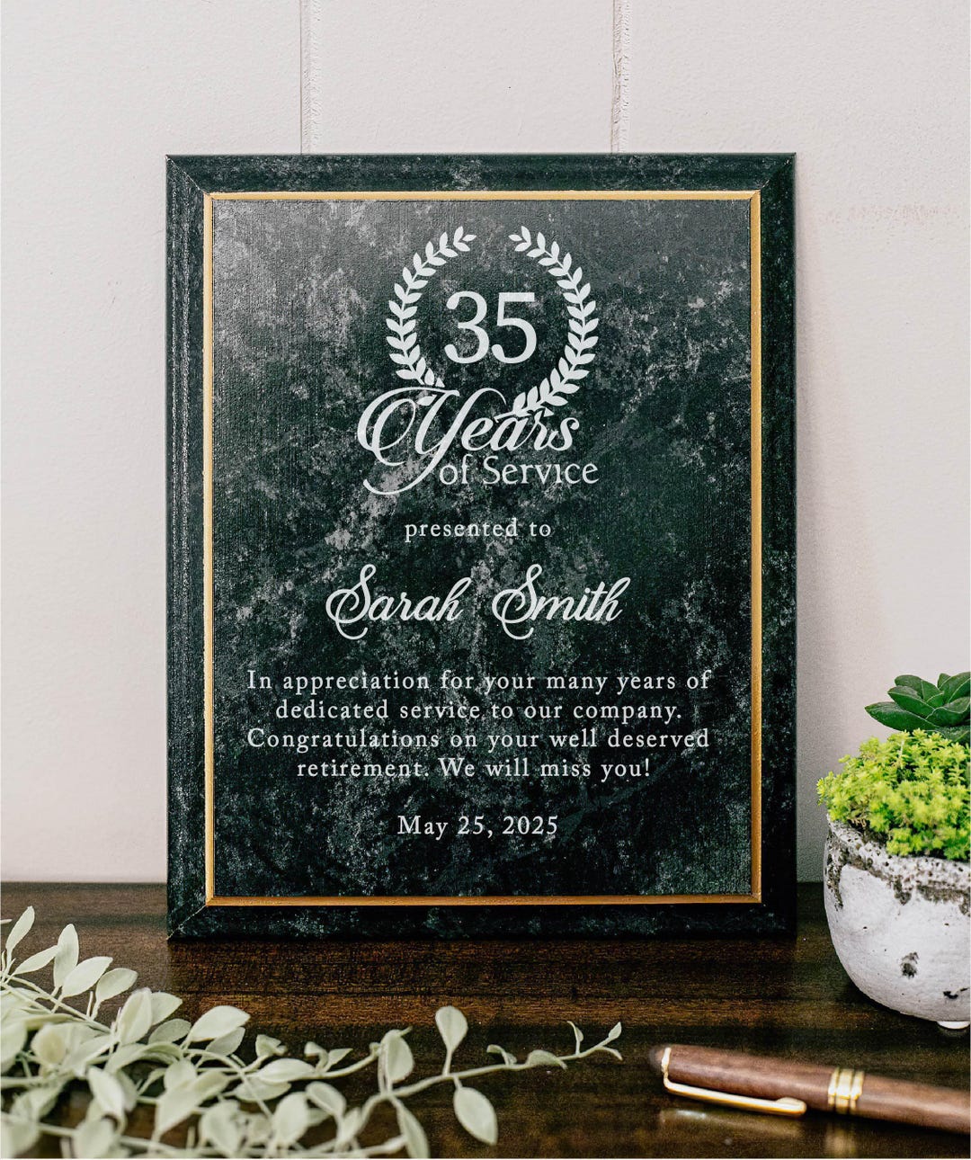 Marble Years of Service Plaque | Employee Recognition Wood Plaque ...