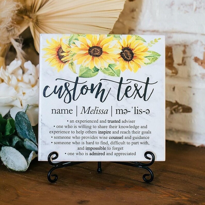 SUNFLOWERS Custom Text Mentor Tile Plaque, Thank You Mentor Sign, Boss ...