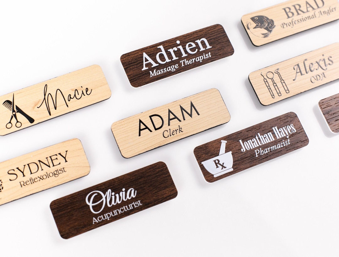 Custom Wording Walnut Acrylic Name Badge Symbol, Personalized Business ...