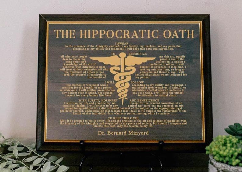 Hippocratic Oath Doctor Plaque, MD Physician Medical Med School ...