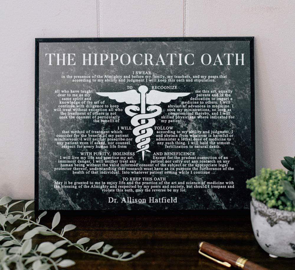 Hippocratic Oath Doctor Plaque, MD Physician Medical Med School ...