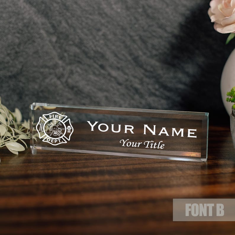 Fireman Glass Office Desk Name Plate, Clear Fire Chief Nameplate, Fire ...