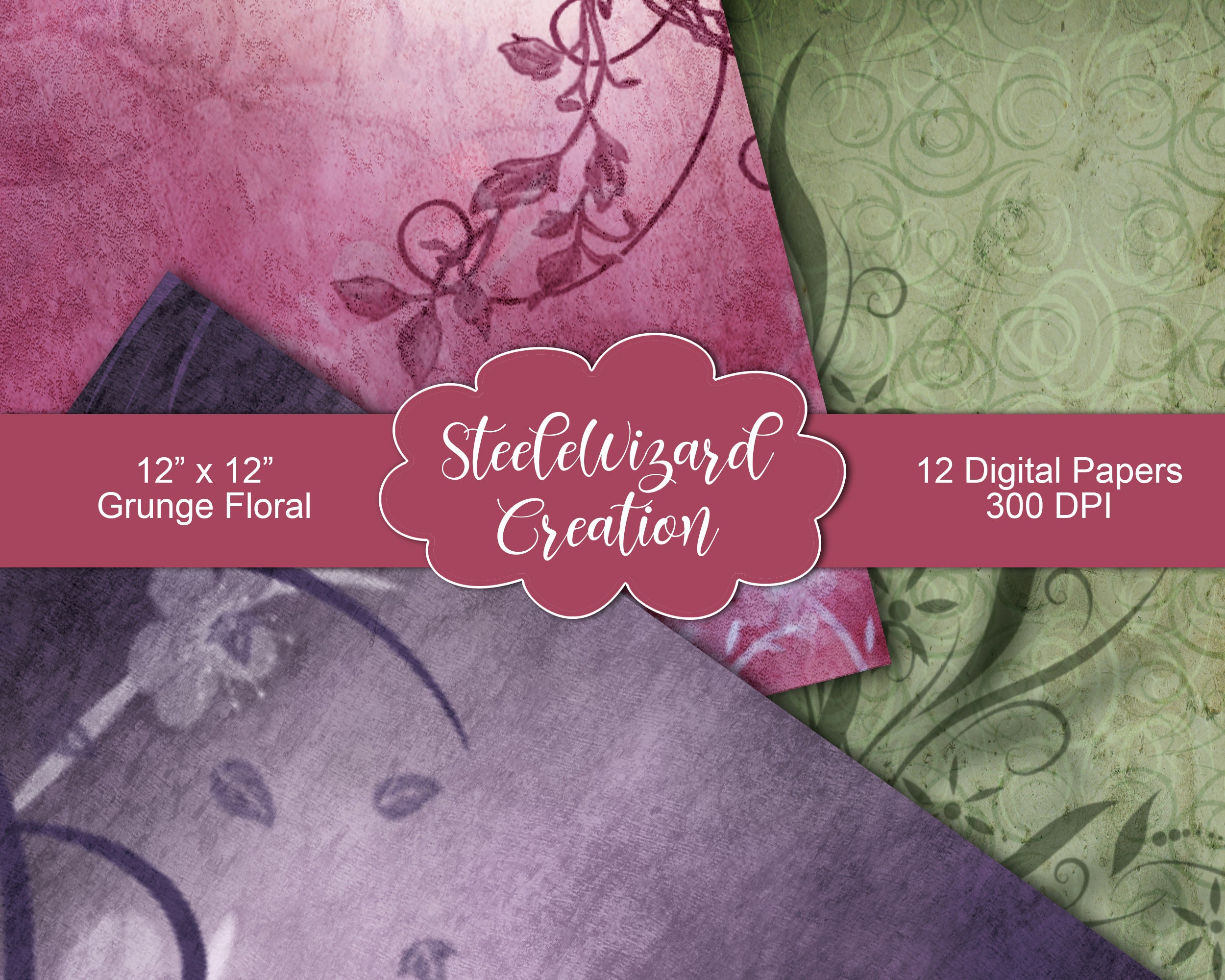 Floral Digital Paper, Botanical Flower Texture, Printable Paper ...