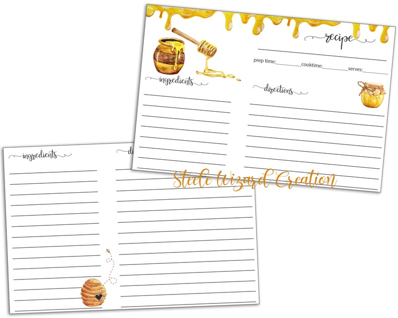Recipe Card Printable DIY Recipe Card Honey Bee Farmhouse - Etsy