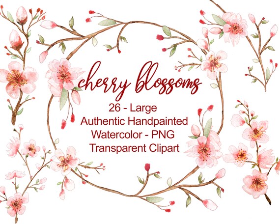 Watercolor Cherry Blossom Clipart Sakura Wreath Floral | Etsy