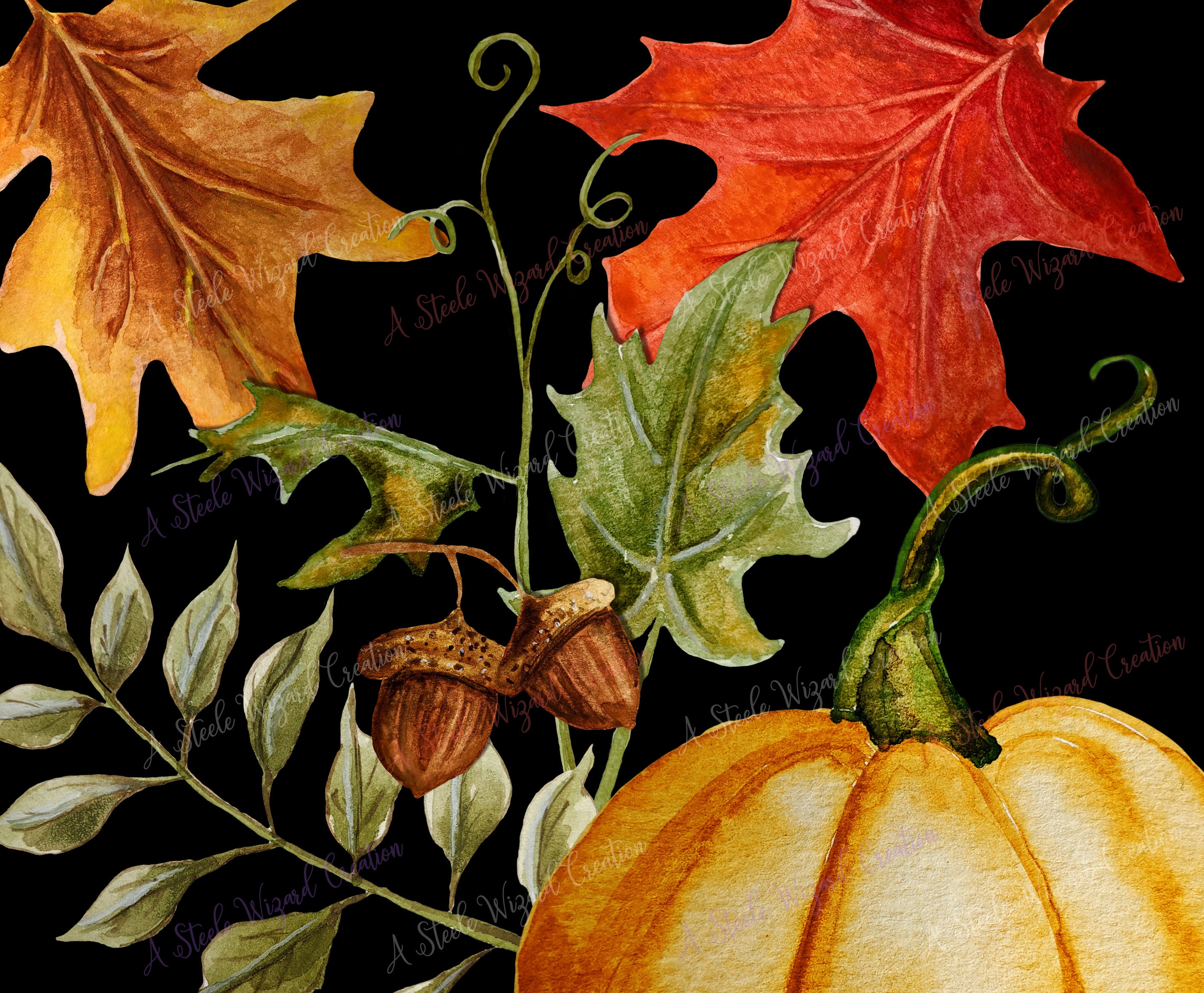 Pumpkins Fall Thanksgiving Clipart, Fall Autumn Hand Painted Watercolor ...