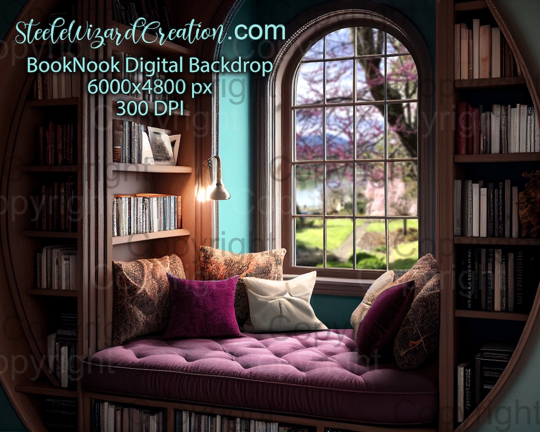 Book Nook Digital Backdrop, Reading Nook Background, Library Background ...