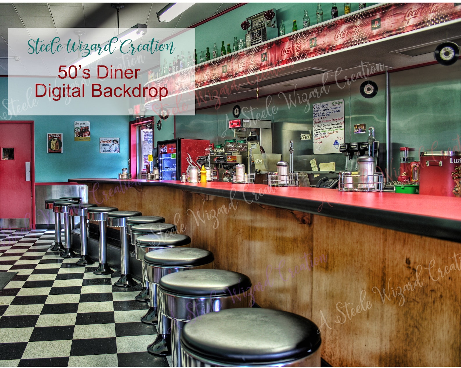 50s Diner Digital Backdrop, Vintage Soda Shop Background, Retro ...