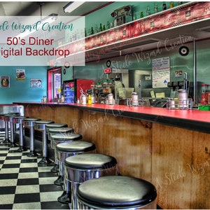 50s Diner Digital Backdrop, Vintage Soda Shop Background, Retro ...