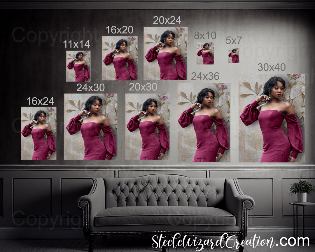Wall Display Guide, Portrait Mockup, Photography Size Chart, PSD ...