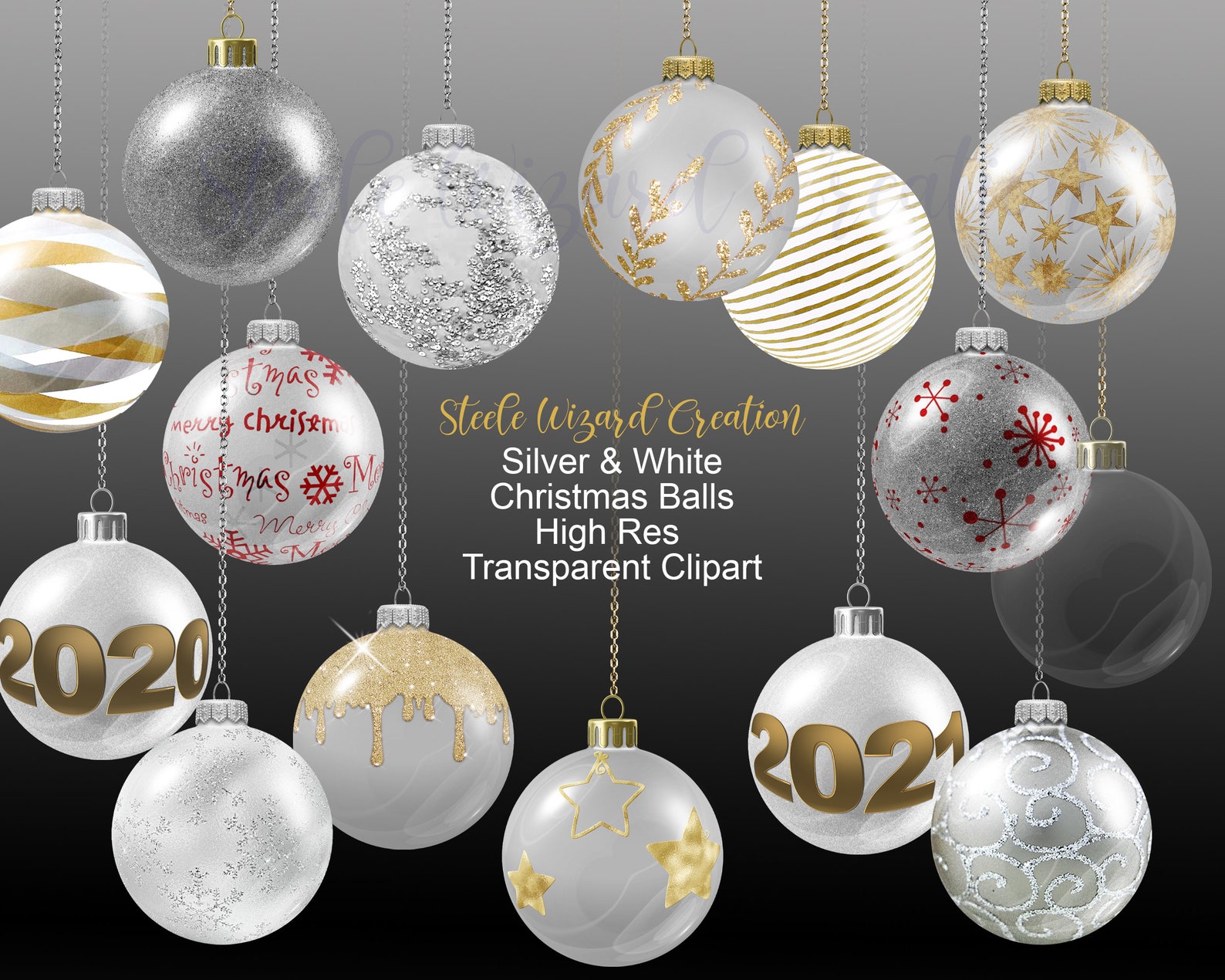 Christmas Balls Clipart Christmas Bulbs White Silver Gold | Etsy