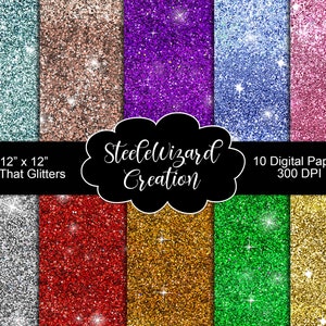 Chunky Glitter Digital Paper, Fine Glitter Paper, Planner Scrapbooking ...