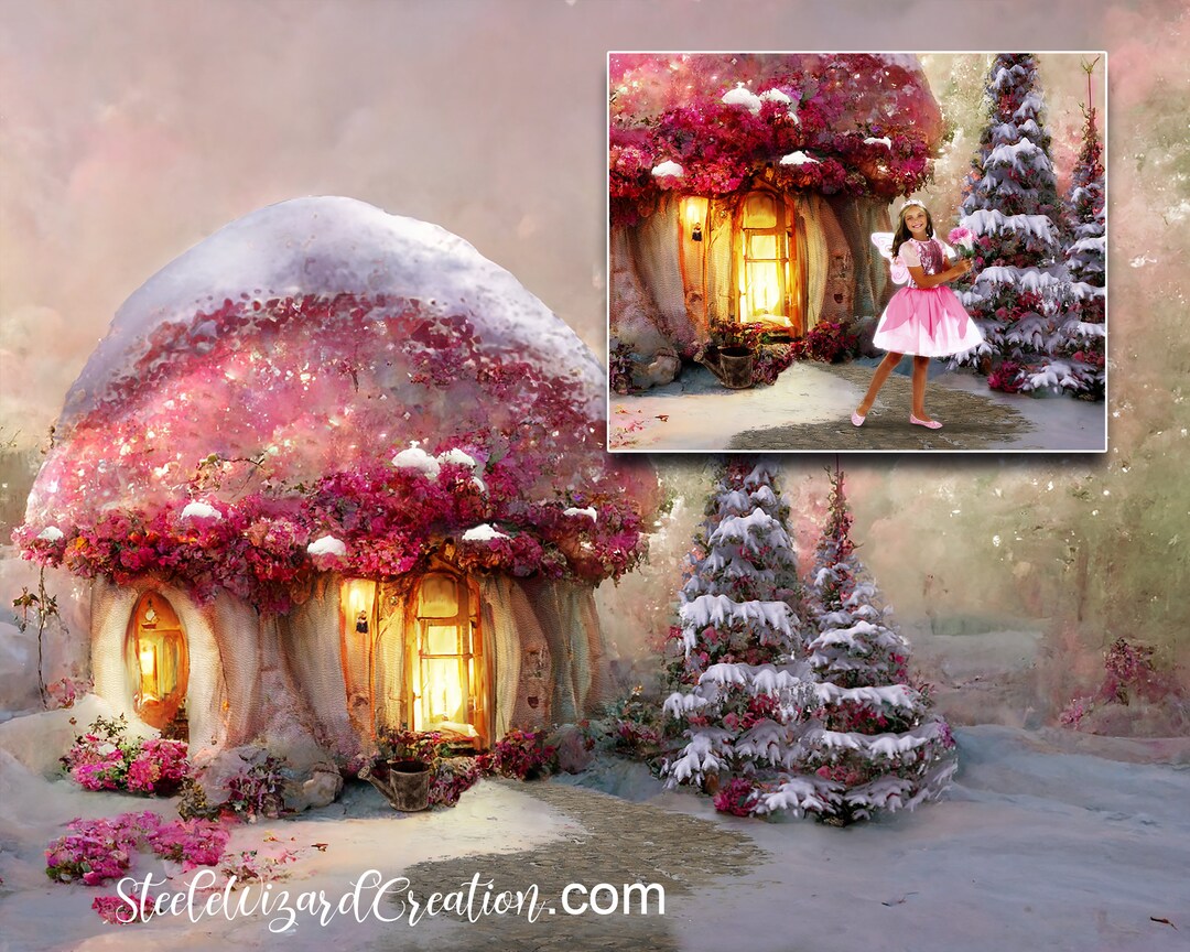 Digital Backdrop, Winter Background, Enchanted Fairytale, Mushroom Snow ...