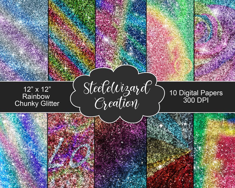 Glitter Digital Paper Rainbow Ombre Chunky Glitter - Etsy