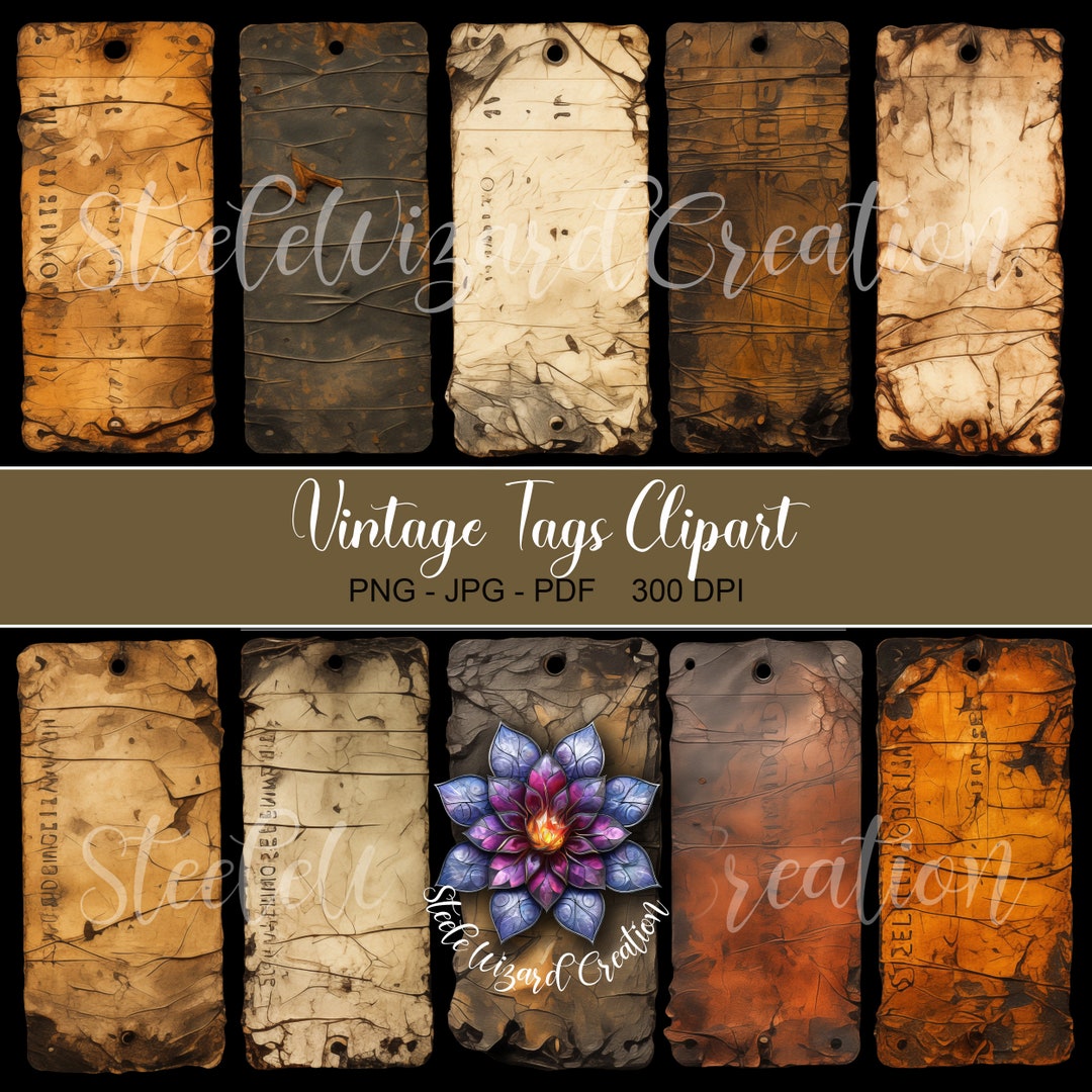 Vintage Tags Clipart, Tags Printable, Vintage Labels Digital Clip Art ...