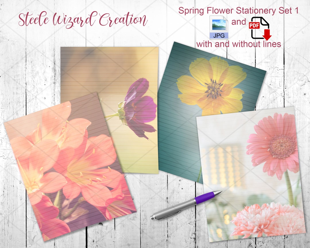 Printable Spring Flower Stationery Paper Digital Download Scrapbook ...