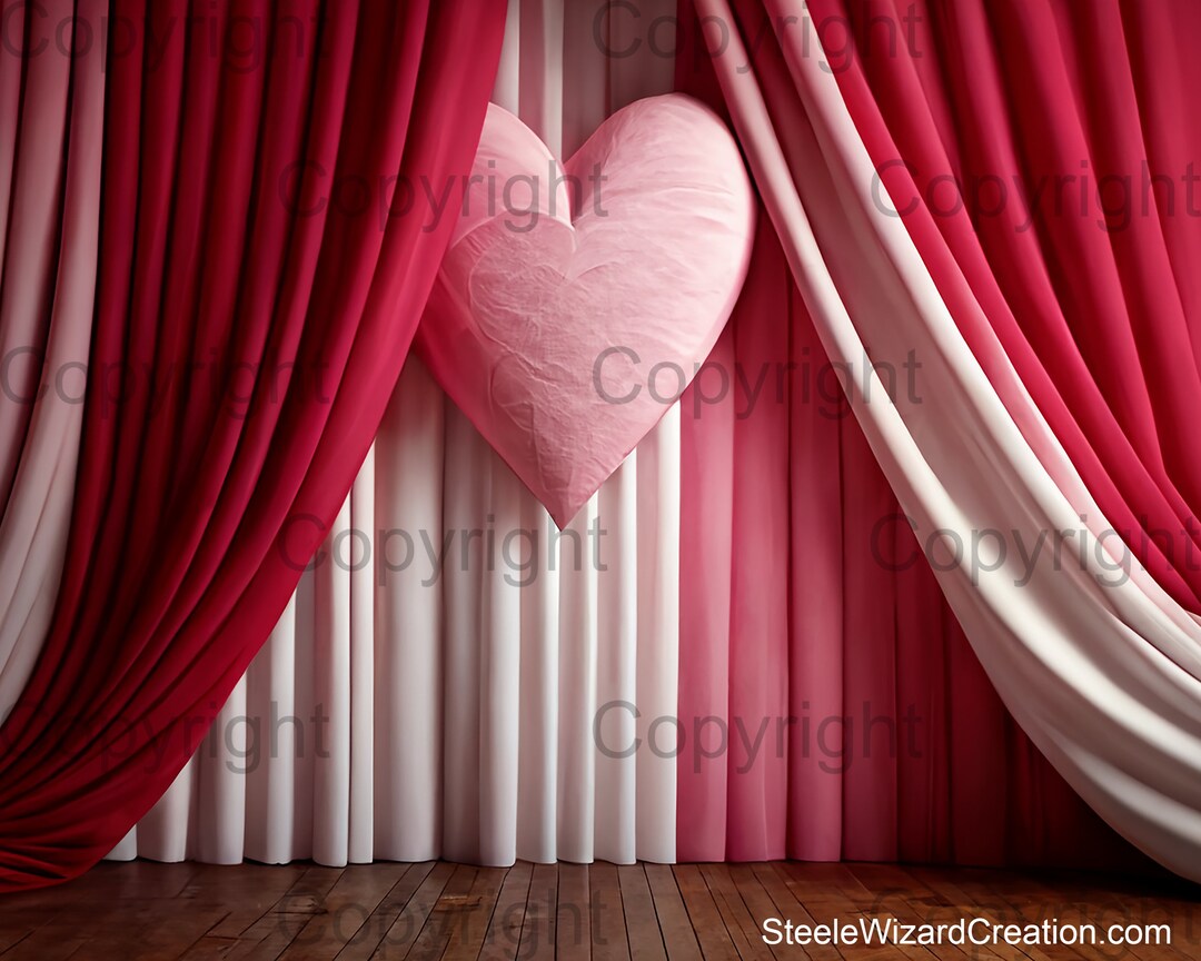 Digital Backdrop, Valentine Background, Paper Heart Curtain, Drapes ...