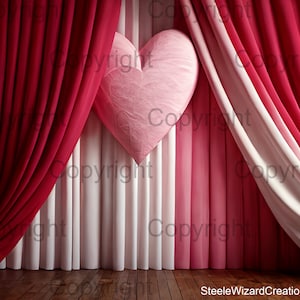 Digital Backdrop, Valentine Background, Paper Heart Curtain, Drapes ...